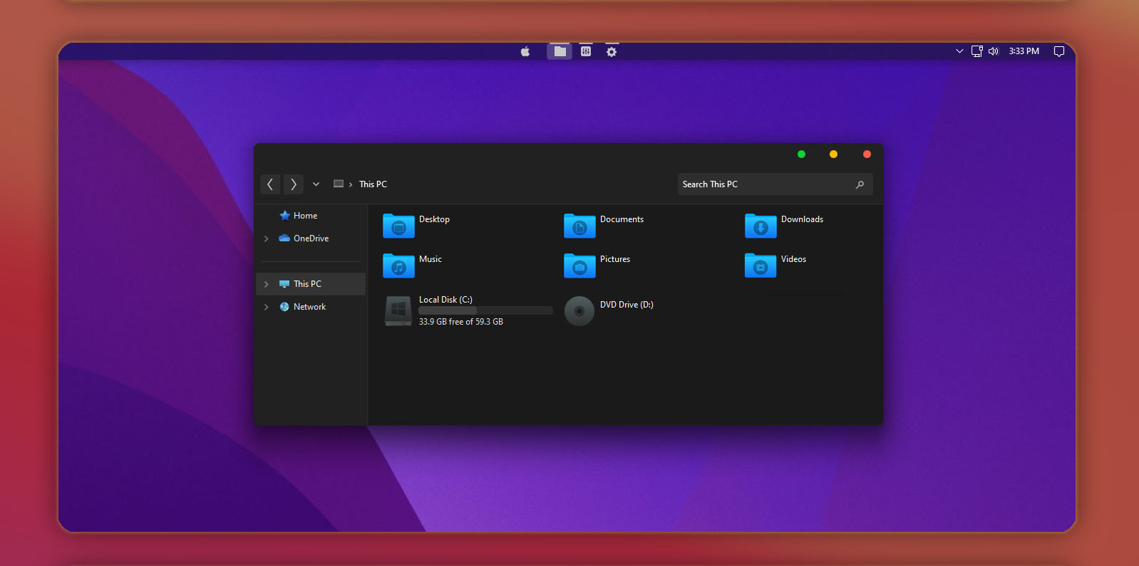 MacOS Monterey Dark v2 Theme for Windows 11 - Theme Pack