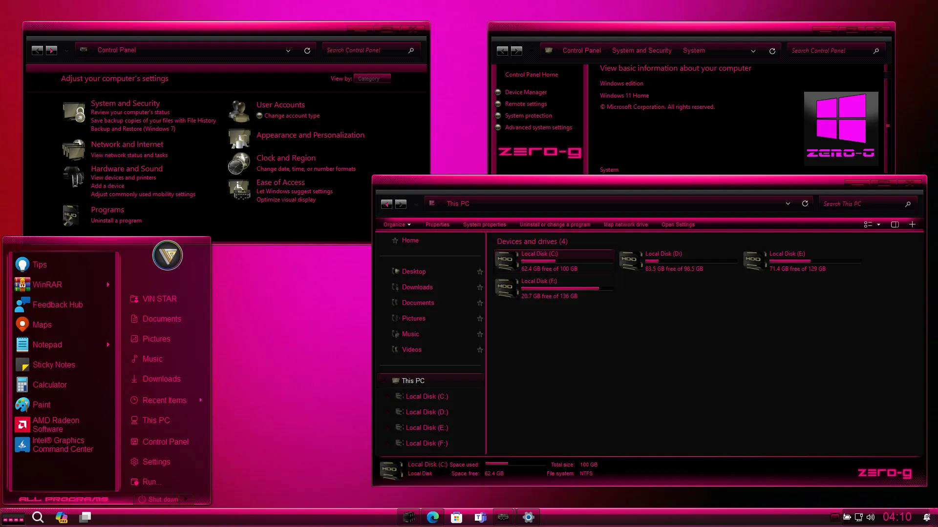 Zero-G Pink For Windows 11 – Theme Pack