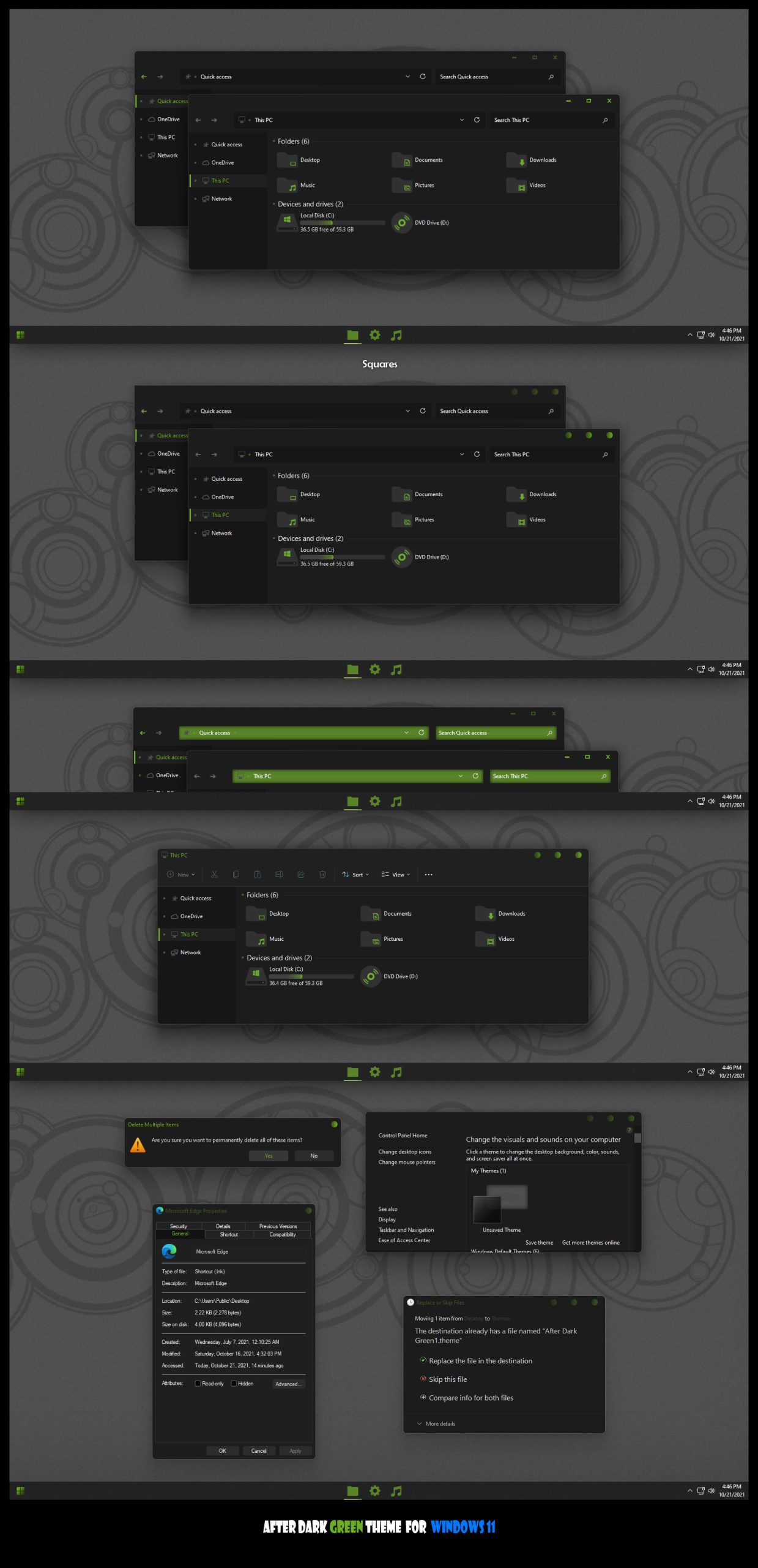 After Dark Green v5 Theme for Windows 11 – Theme Pack