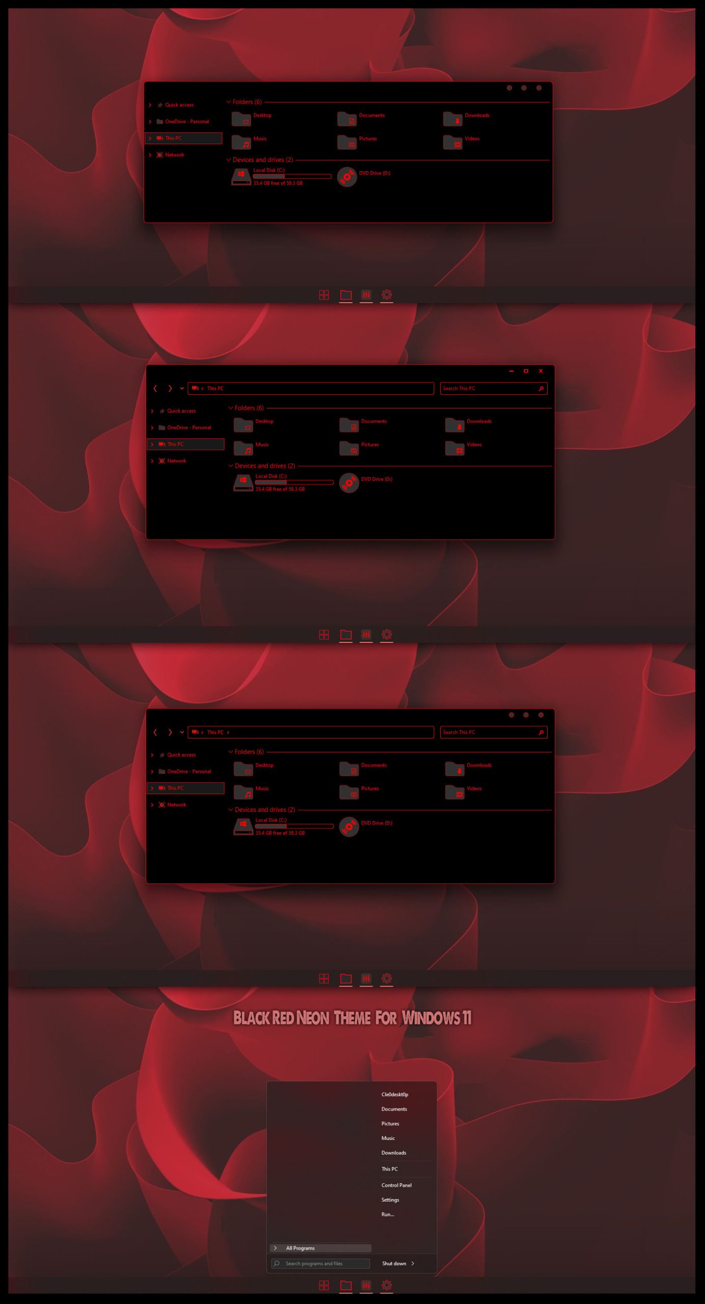 Black Red Neon v2 Theme for Windows 11 - Theme Pack