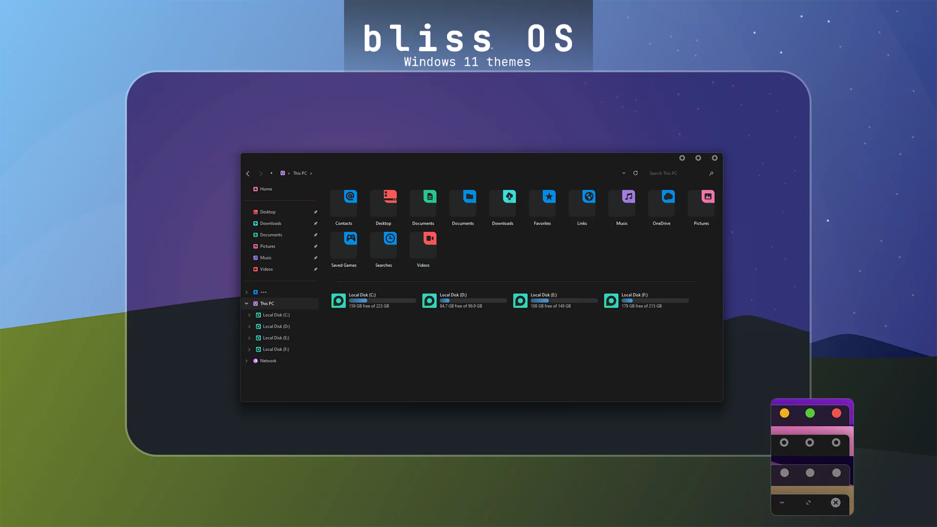 Bliss OS Night Theme for Windows 11 – Theme Pack